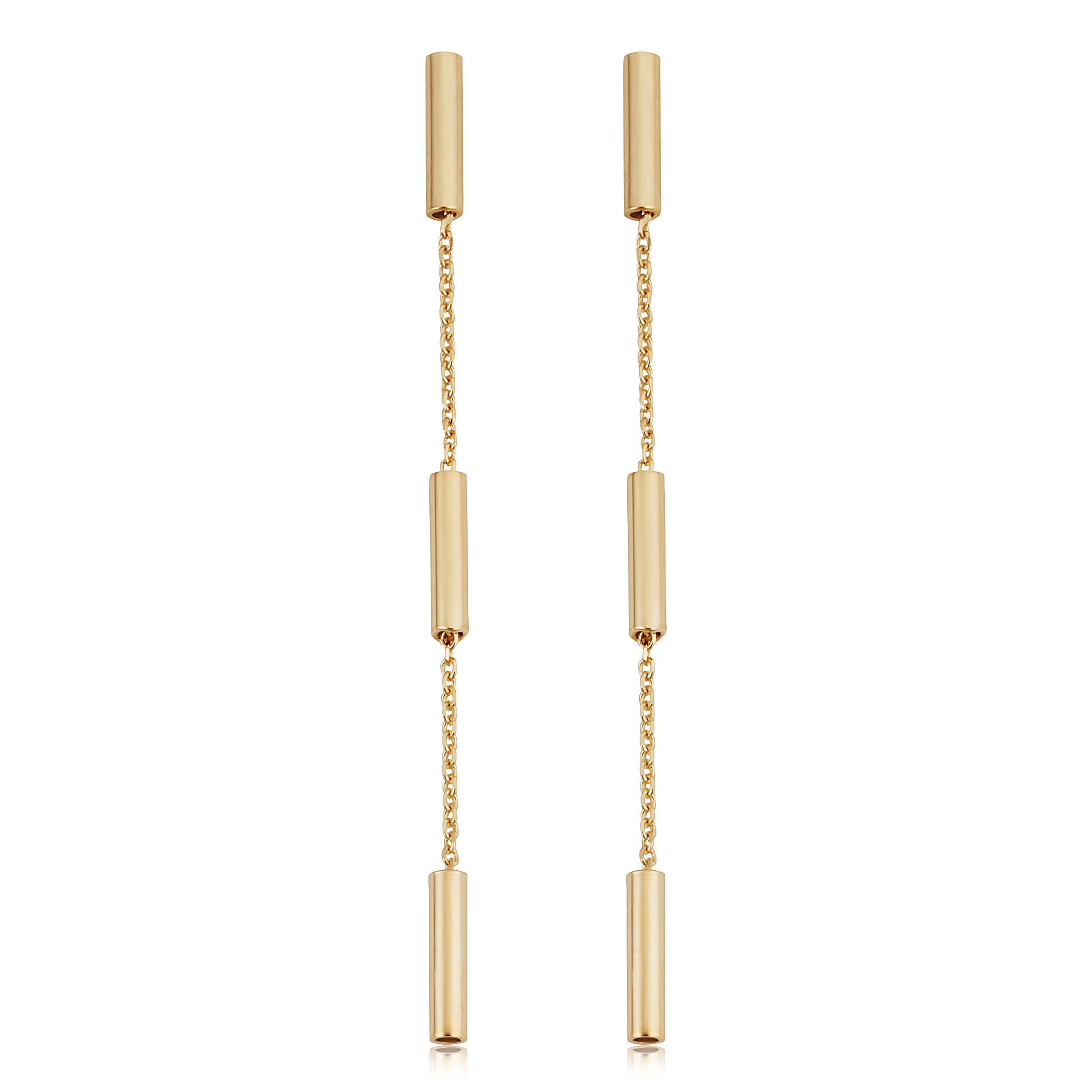 Au Naturale 14k Yellow Gold Tube Station Drop Earrings (1.75 inches ...