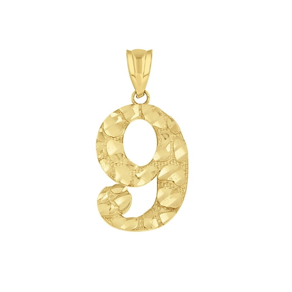 14k Yellow Gold Unisex Nugget Initial Number 9 Charm Pendant - Walmart.com