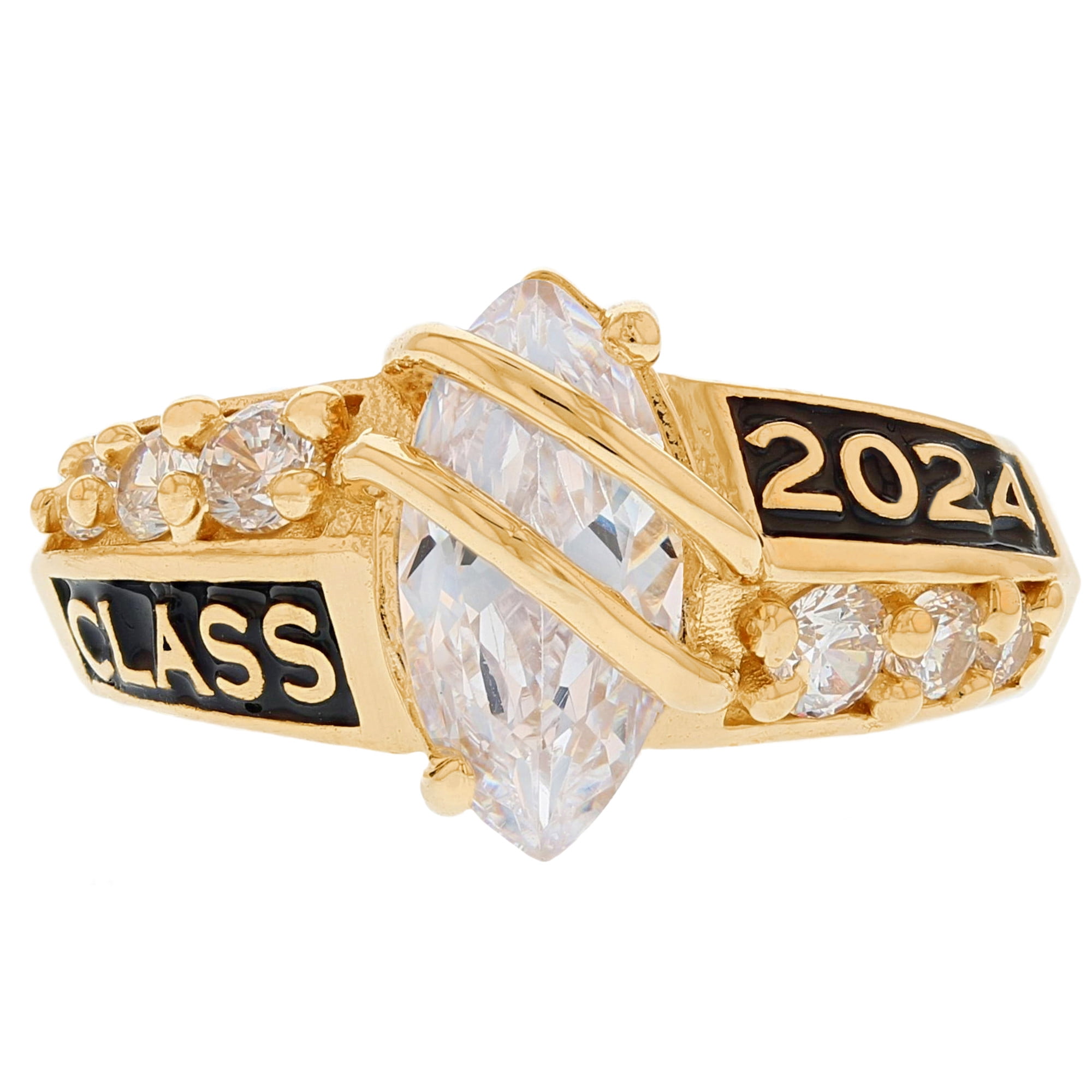 JackAni 14k Yellow Gold White CZ April Birthstone 2024 Class Graduation ...