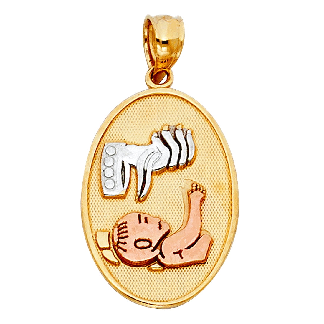 14k Yellow Gold White Gold and Rose Gold Baptism Pendant Necklace Oval ...