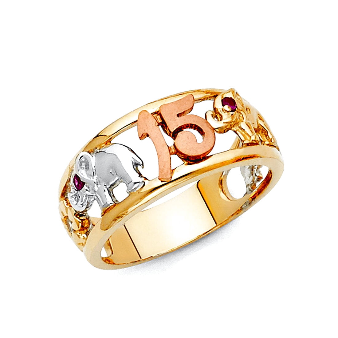 14k Yellow Gold White Gold and Rose Gold Quinceanera Sweet 15 Years ...
