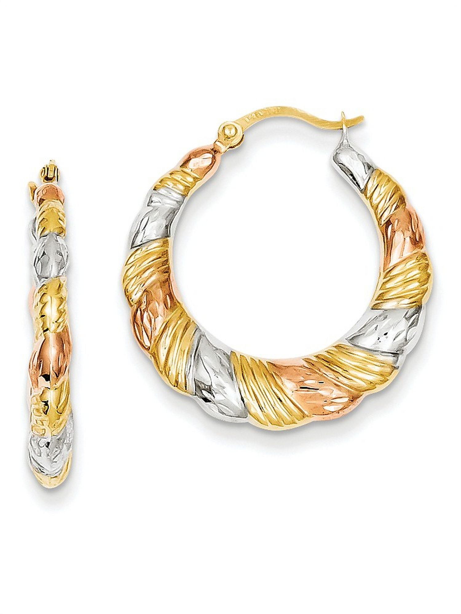 14k Yellow Gold White Rose Scalloped Hoop Earrings Ear Hoops Set Round ...