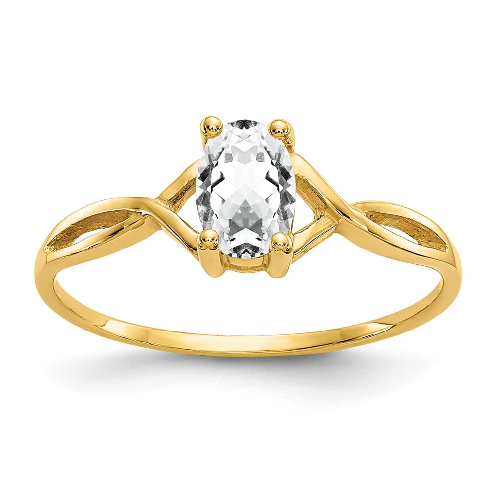 14k Yellow Gold White Topaz Birthstone Ring Fine Jewelry For Women ...