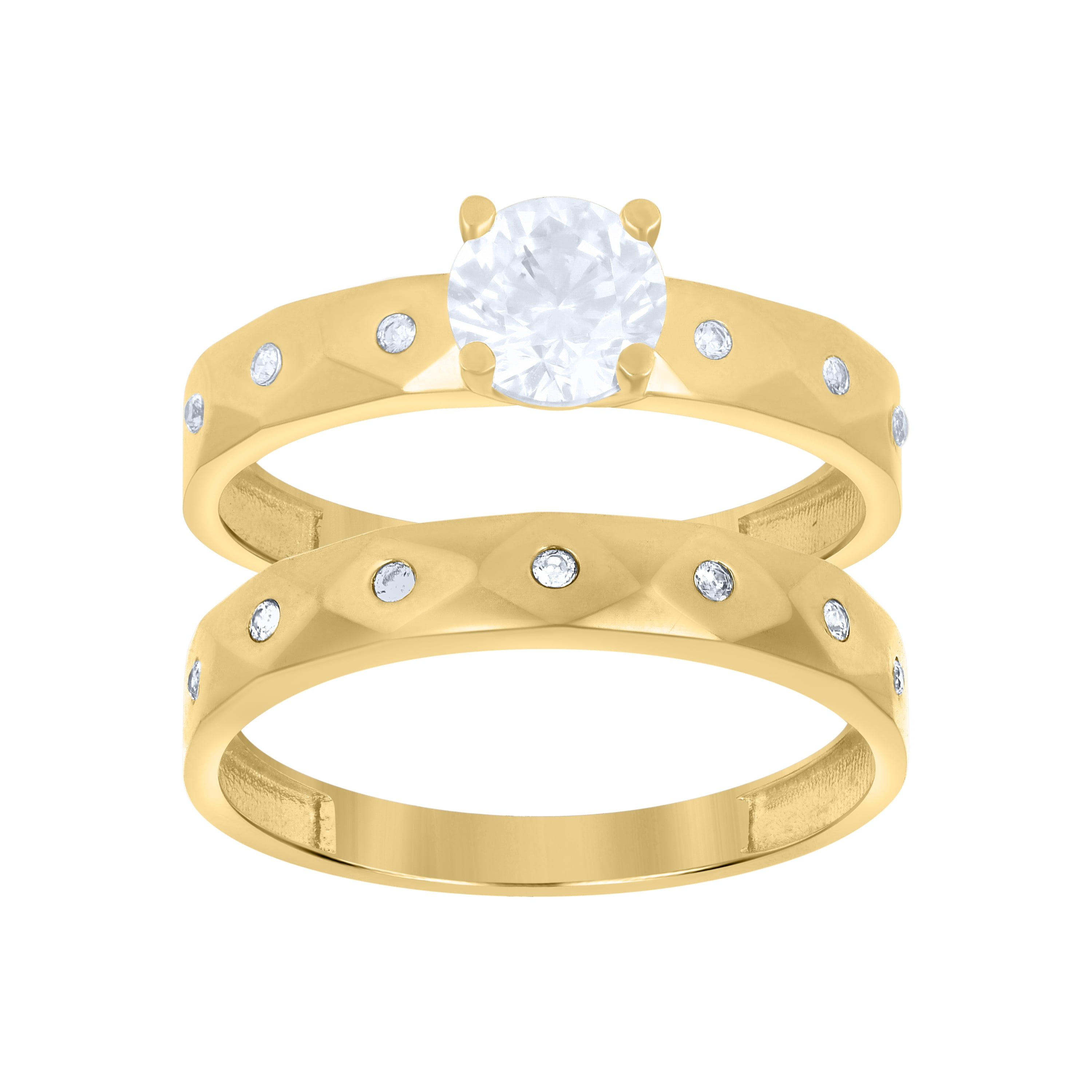 14k Yellow Gold Womens Cubic-Zirconia Duo Bridal Ring Set - Walmart.com