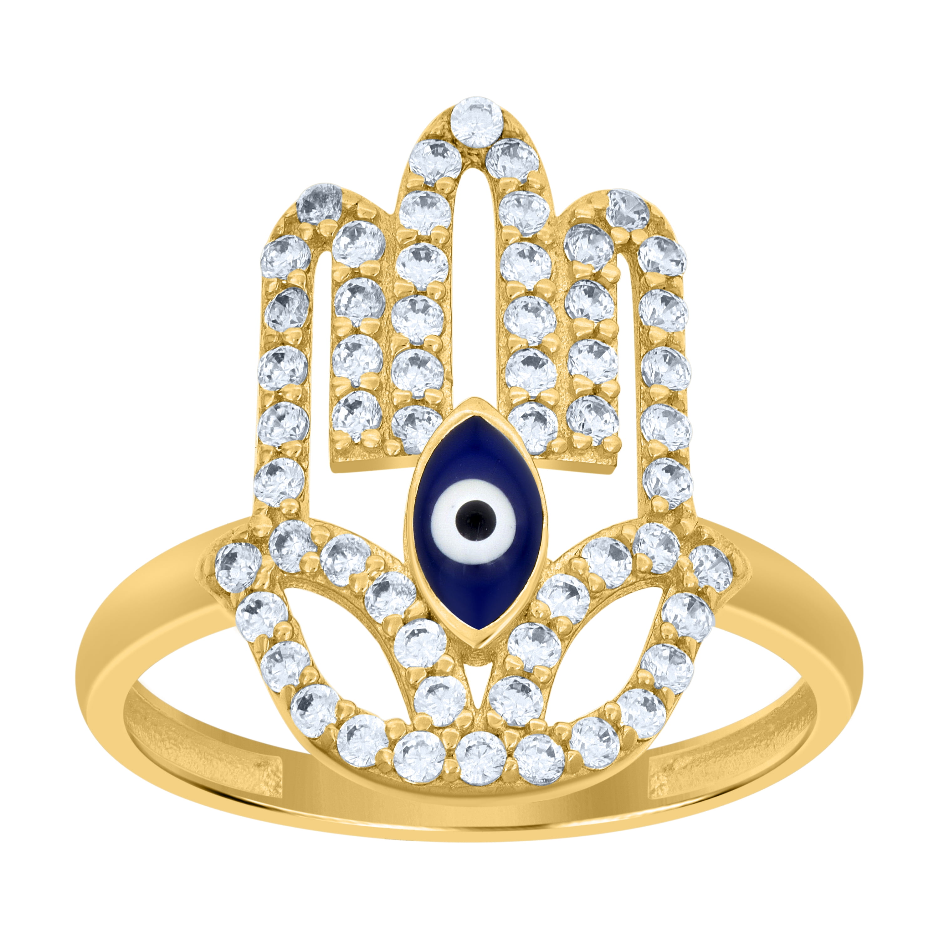 14k Yellow Gold Womens Cubic-Zirconia Hamsa Evil Eye Enameled Good Luck ...