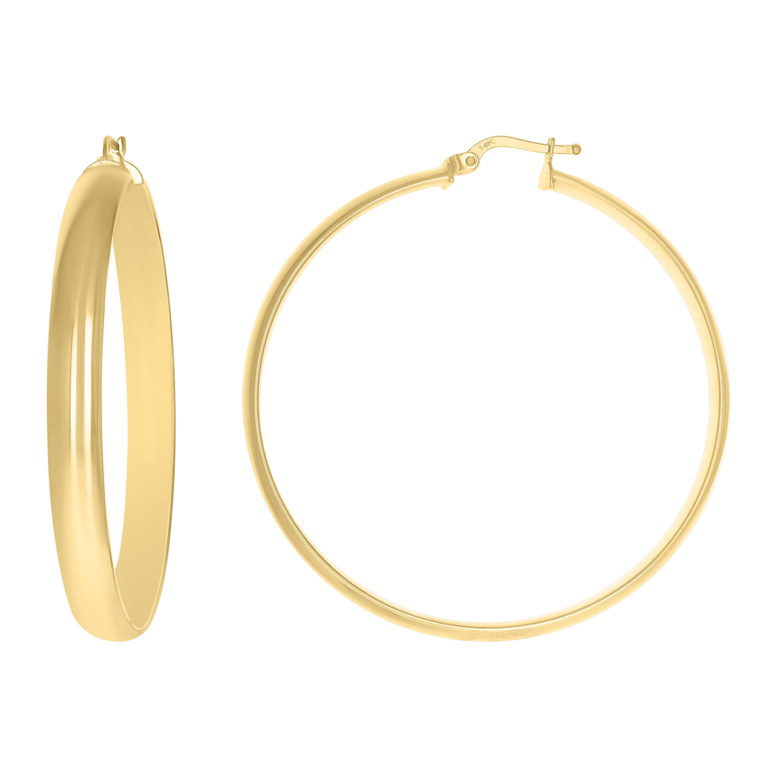 14k Yellow Gold Womens Half Round Tube Hoop Earrings - Walmart.com
