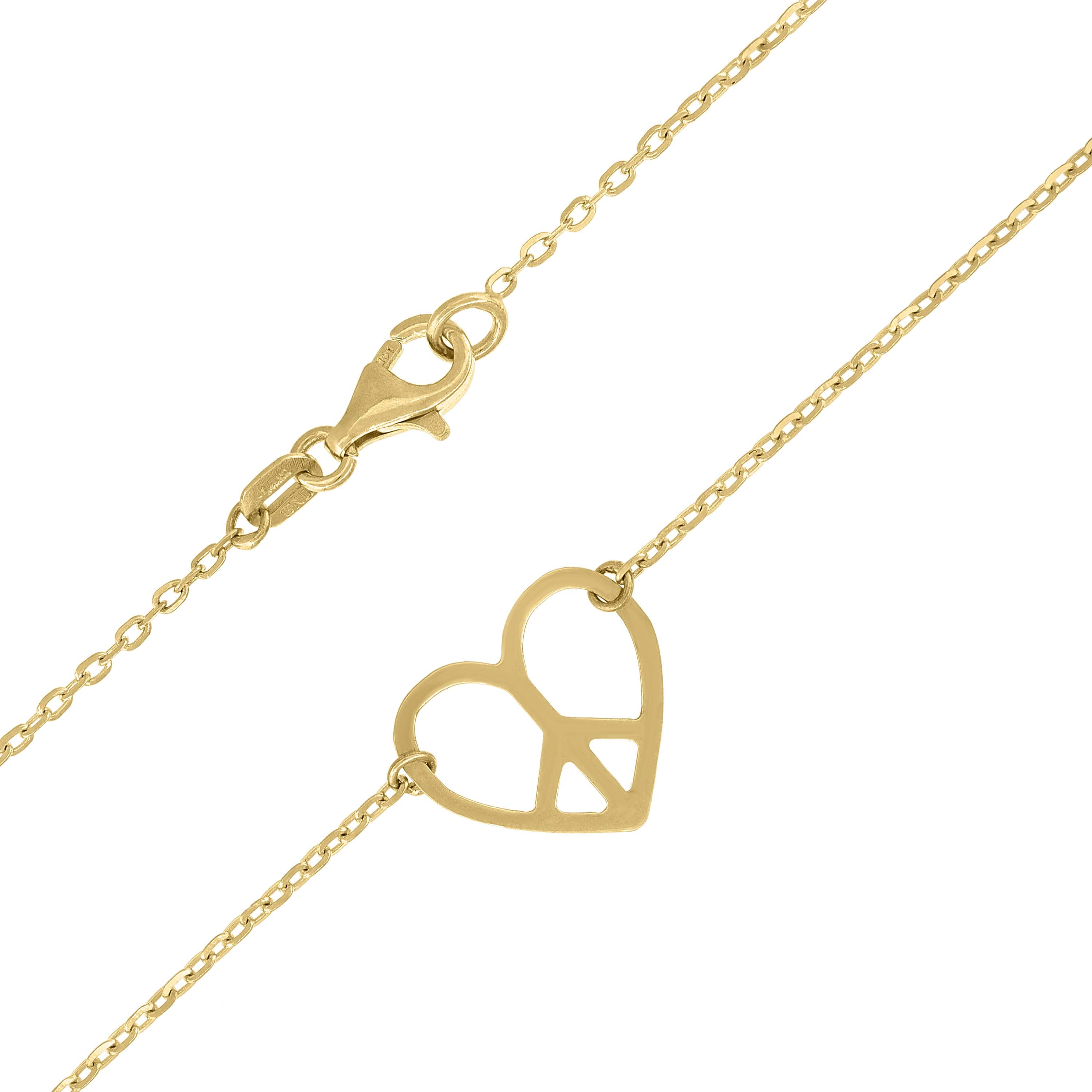 14k Yellow Gold Womens Polished Finish Peace Heart Necklace Size 18 ...