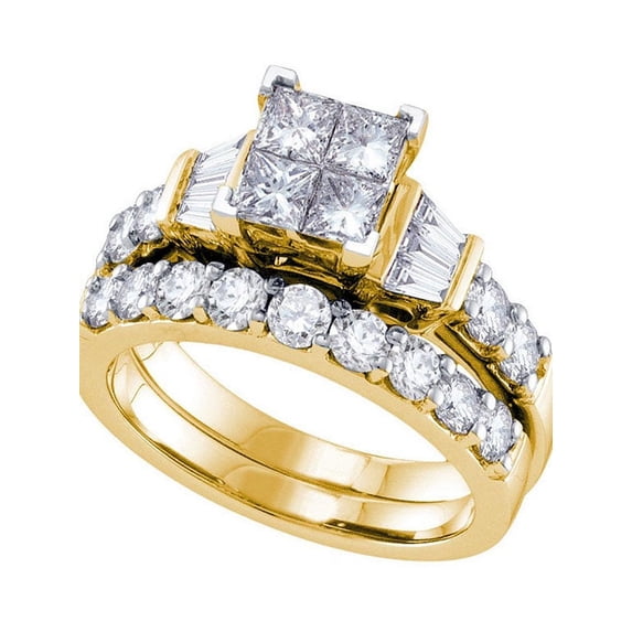 14k Yellow Gold Womens Princess Diamond Invisible-set Wedding Bridal ...
