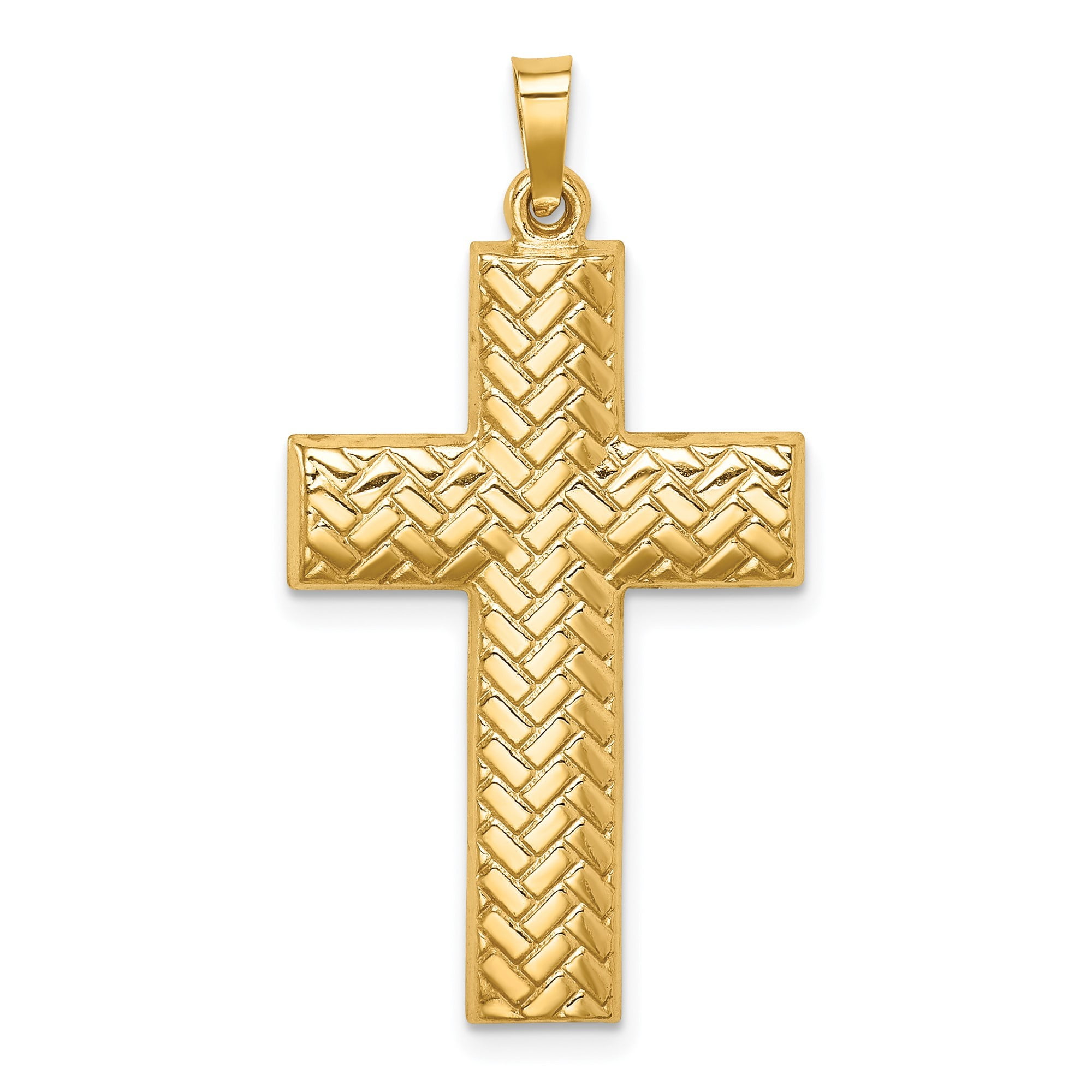 14k Yellow Gold Woven Cross Pendant for Men and Women, Textured Christian Necklace, Catholic ...
