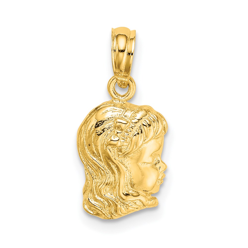14k Yellow Gold Young Female Head Charm Pendant Fine Jewelry For Women ...