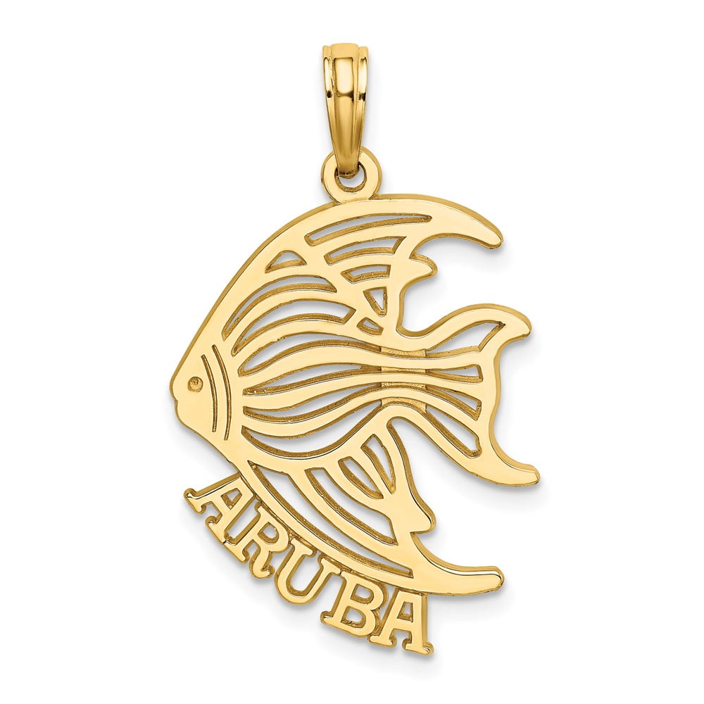 14k Yellow Gold and Cut-Out Aruba Under Angelfish Charm Pendant Fine ...
