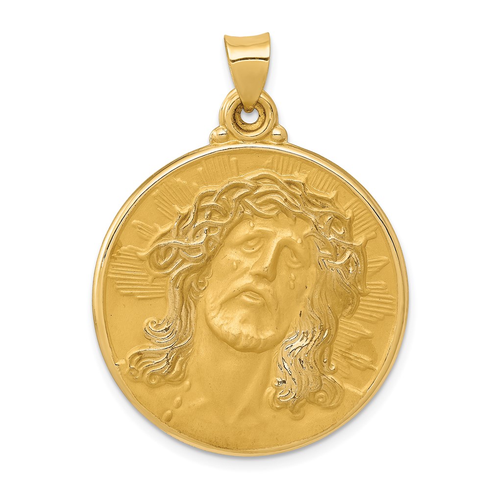 14k Yellow Gold and Satin Face of Jesus Medal Pendant Fine Jewelry For ...
