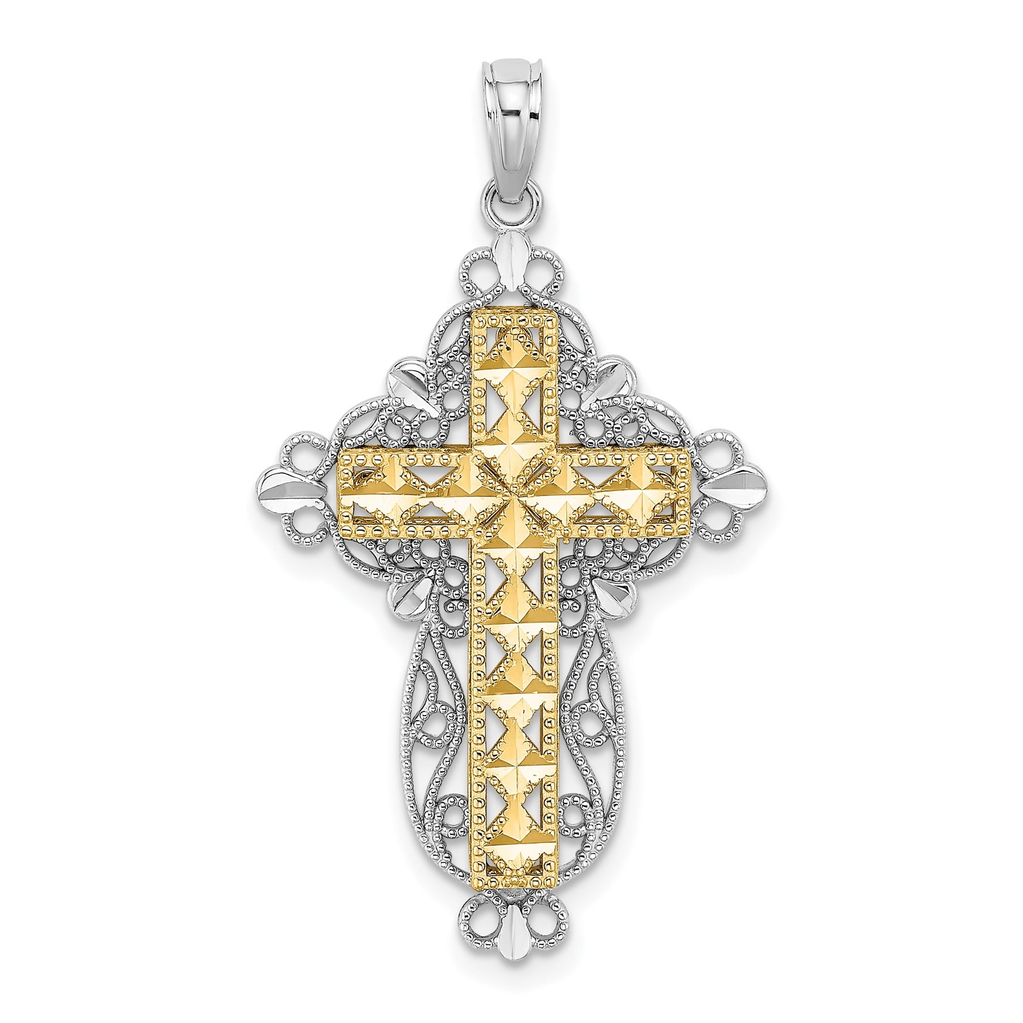 14k Yellow Gold and Sterling Silver Cross Pendant for Men and Women ...