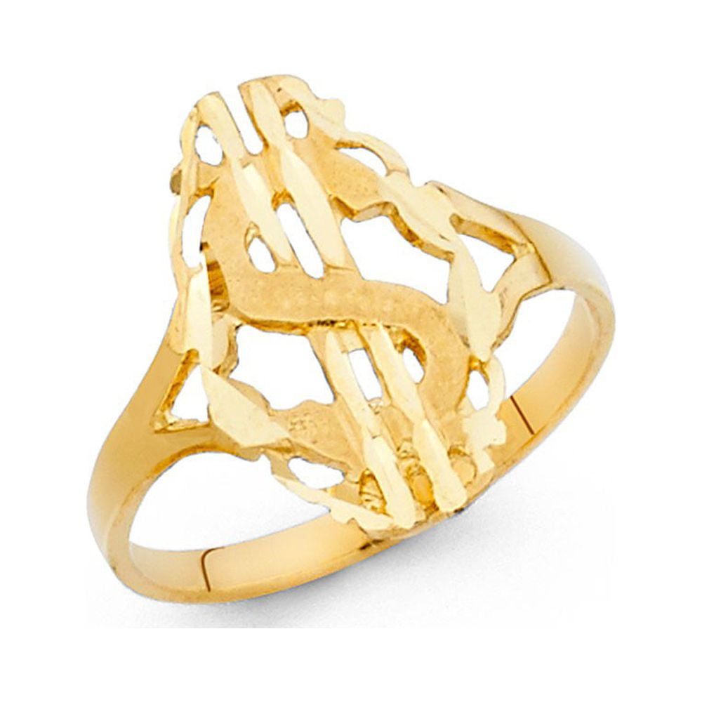 14k Yellow Italian Solid Gold Fancy Dollar Sign Ring 17mm - Walmart ...