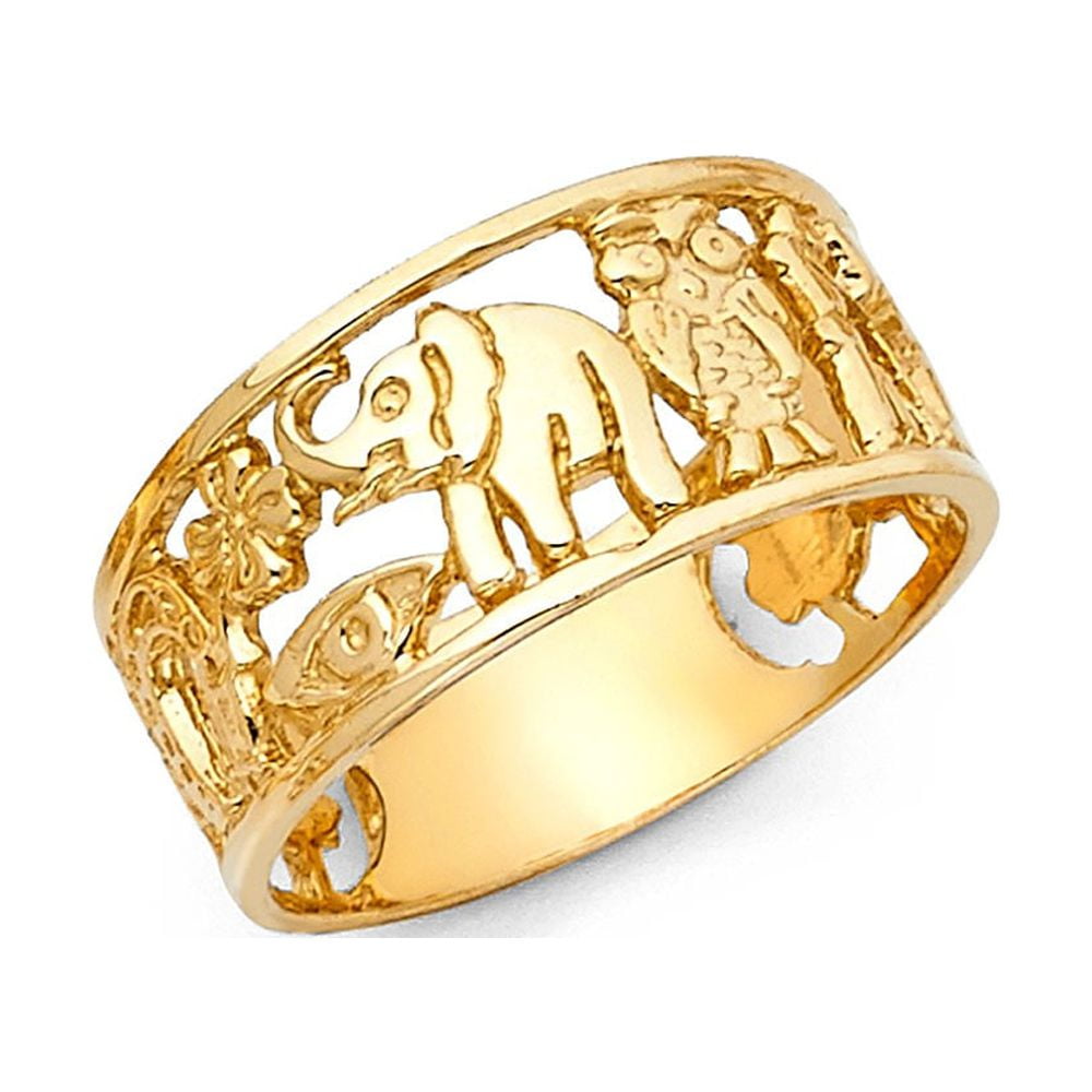 14k Yellow Italian Solid Gold High Polished Lucky Charm Ring 10mm ...