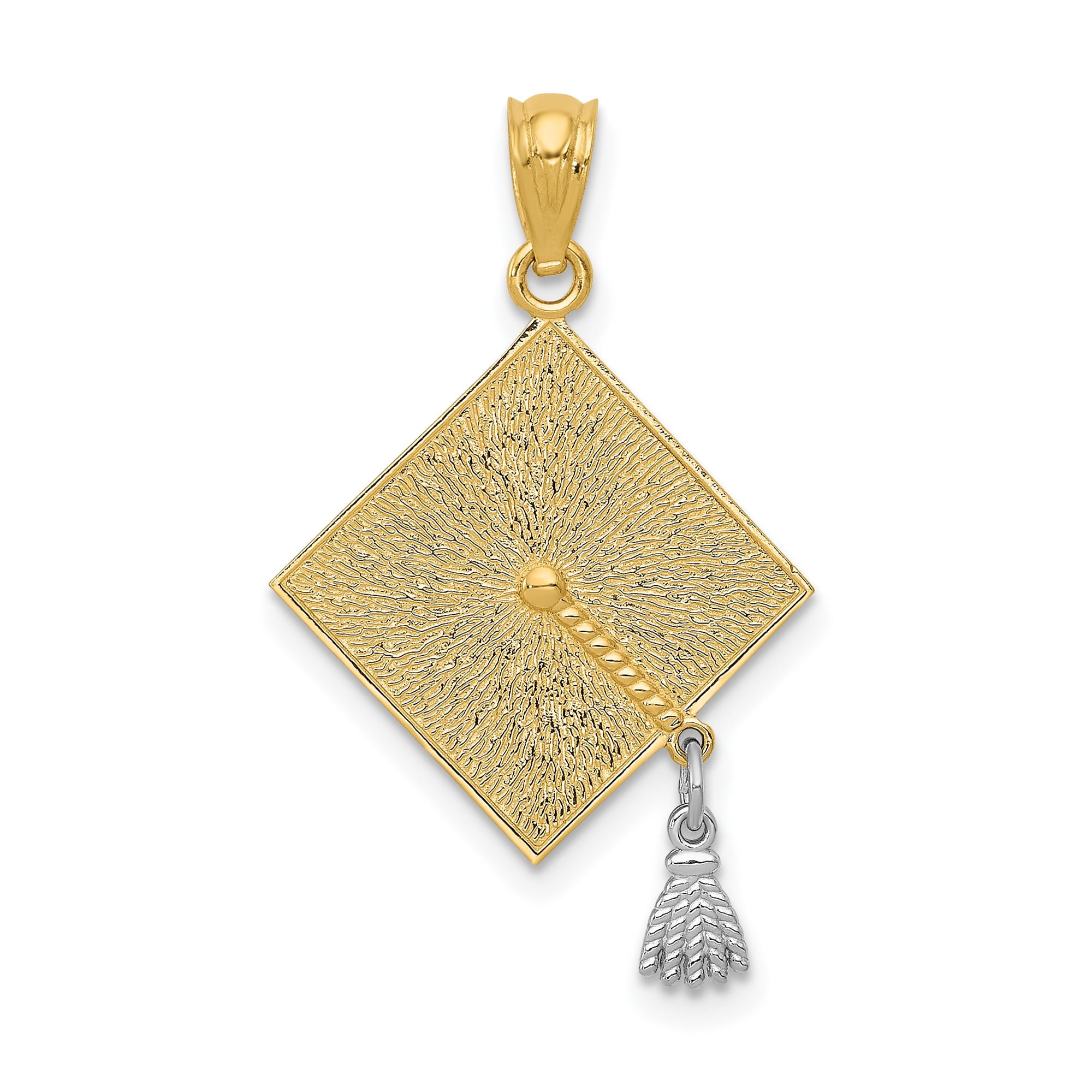 14k Yellow and Rhodium Gold Graduation Cap Pendant with Polished Tassel ...