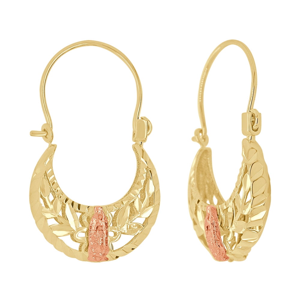 14k Yellow & Rose Gold, Filigree Basket Design Earring Virgin Mary ...