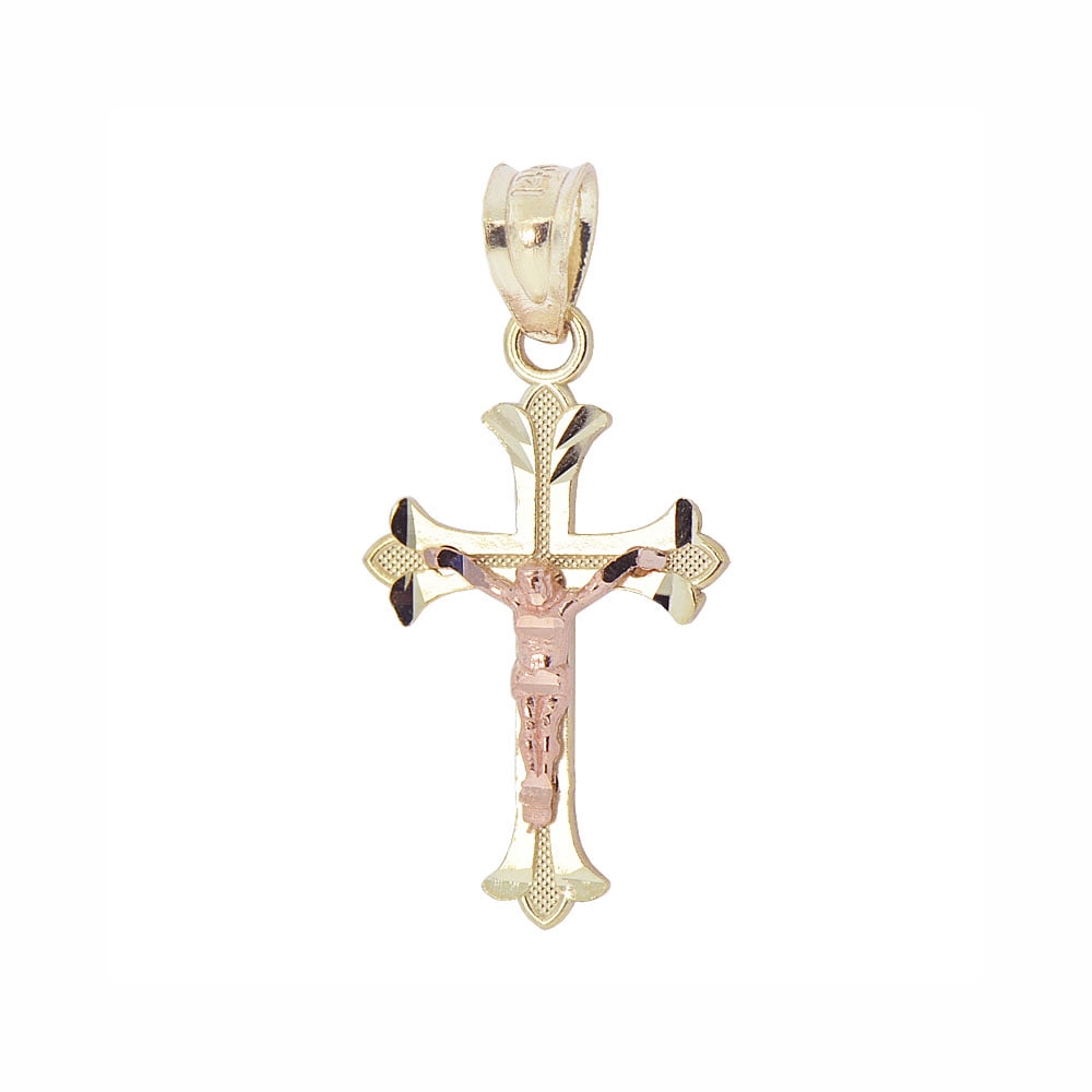 14k Yellow & White Gold, Mini Cross Jesus Christ Crucifix Pendant ...