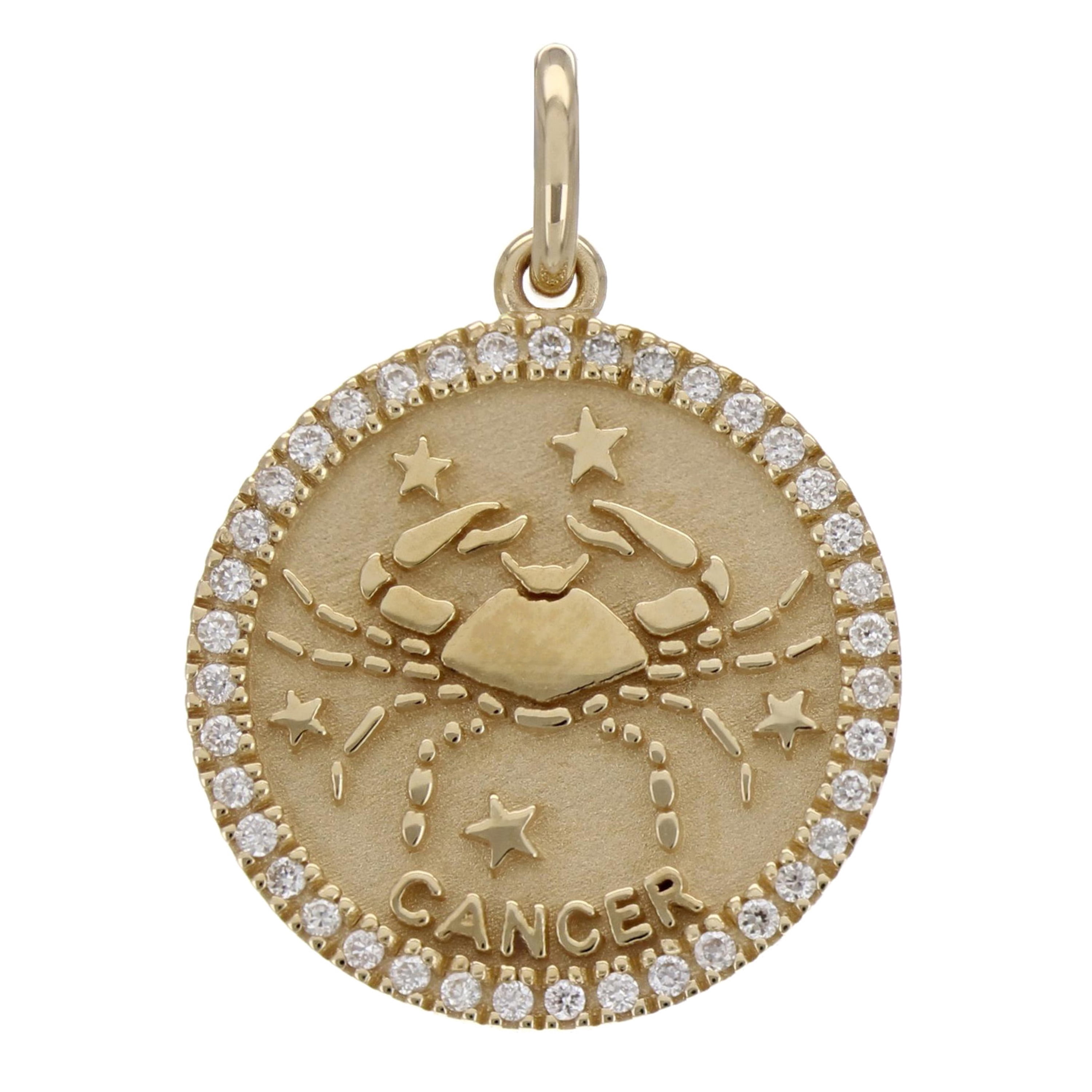 14k Yellow White or Rose Gold Diamond CANCER Zodiac Sign Charm Pendant ...
