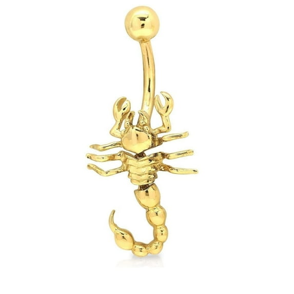 14k Yellow & White Gold 14G Gauge Scorpion Charm Belly Button Navel ...