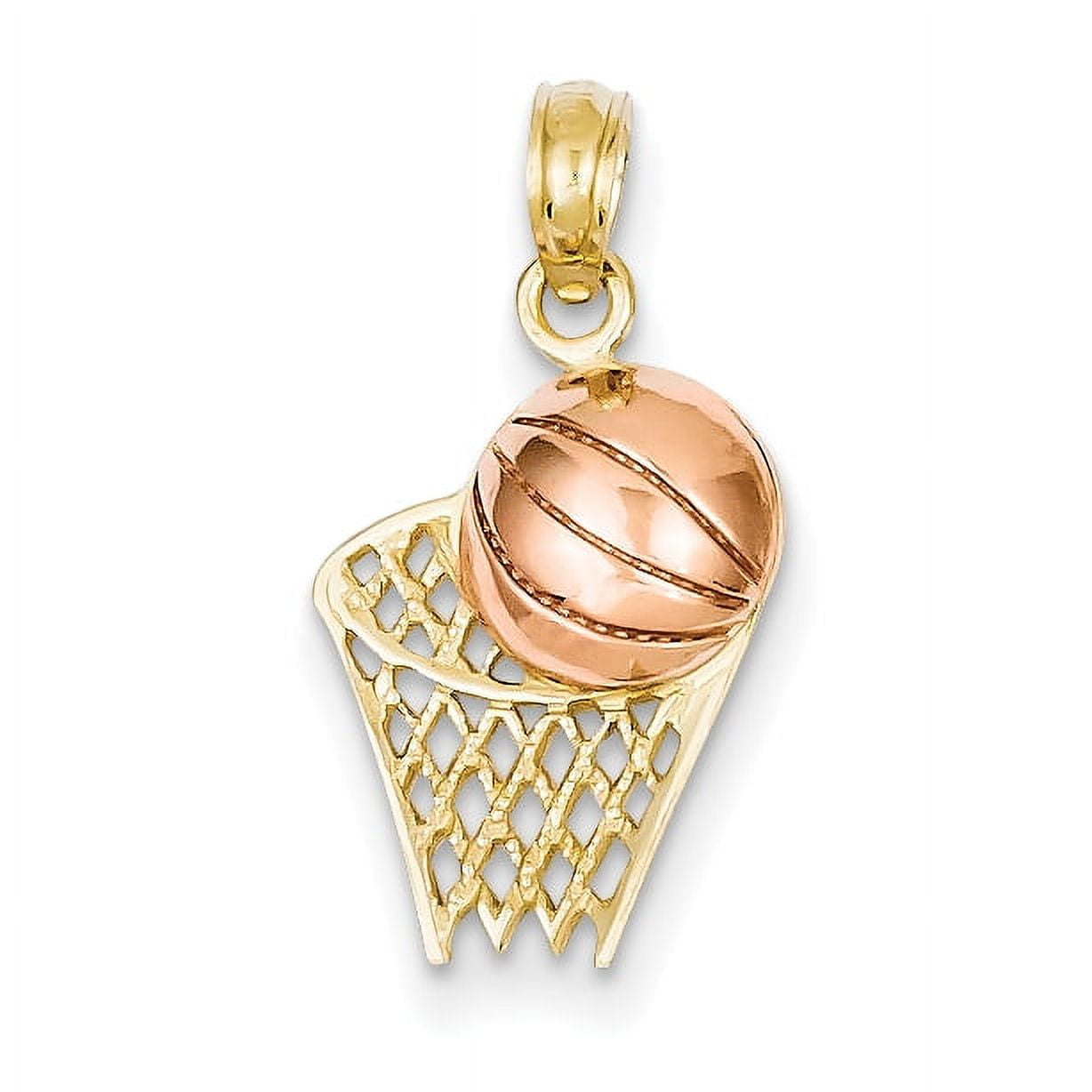 14k Yellow and Rose Gold Two-tone Basketball Hoop with Ball Pendant ...