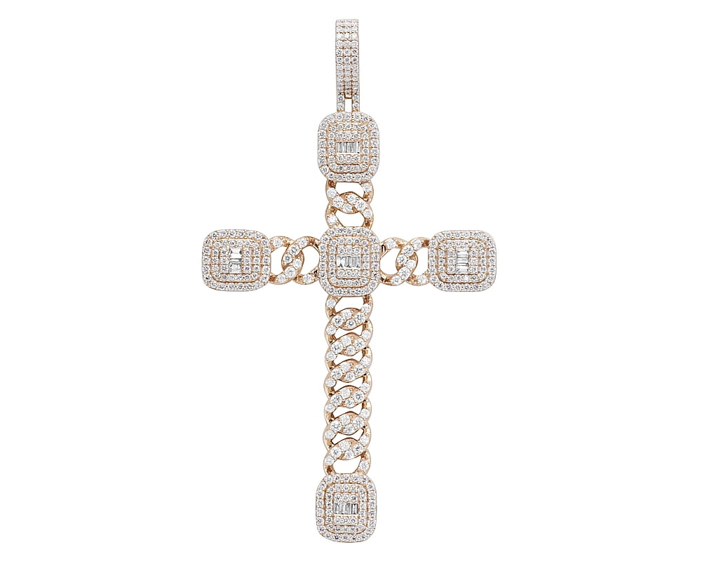 14k baguette halo Cuban cross pendant 3" 2.5CT-Rose Gold - Walmart.com