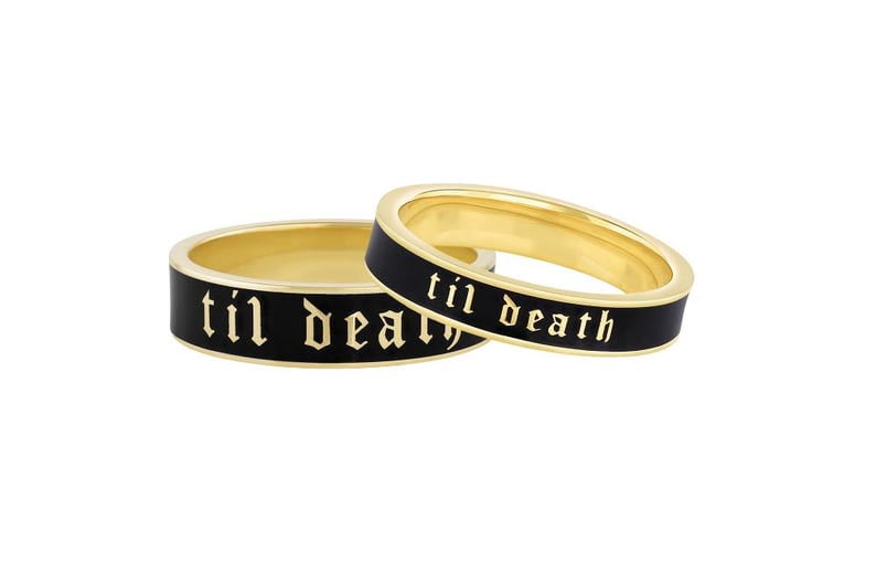 14k gold plated 4mm Wide Til Death Black Enamel Band Ring | Stacking ...