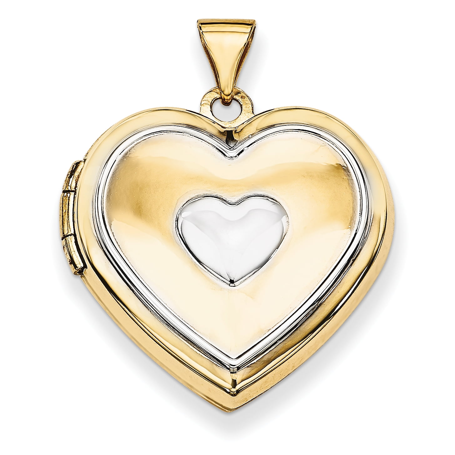 14k with Rhodium 21mm Heart Locket (Key Charm Inside Locket) - Walmart.com
