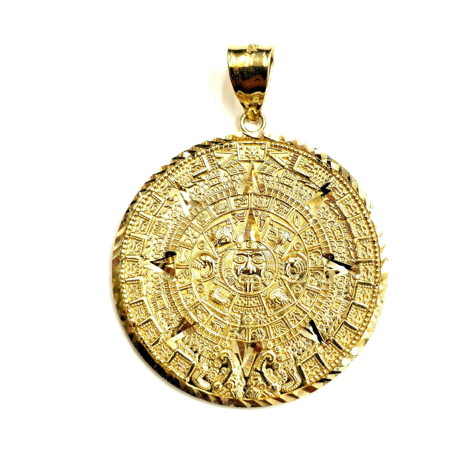 14k yellow Gold Aztec Mayan sun calendar Azteca pendant Fine jewelry 1. ...