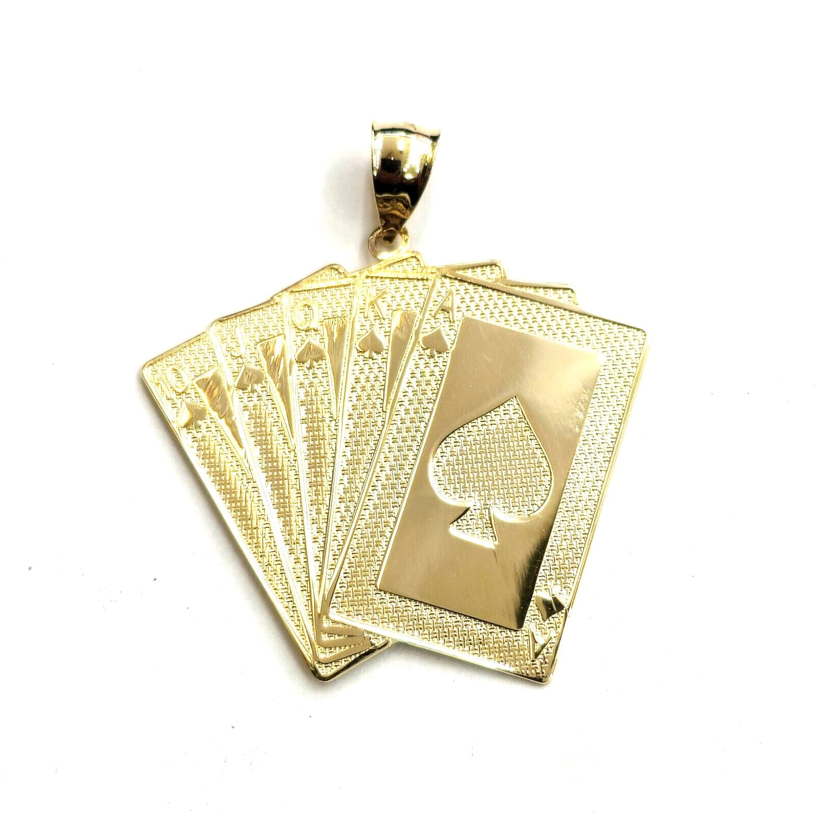 14k yellow Gold royal flush spade A K Q J 10 poker cards Pendant ...