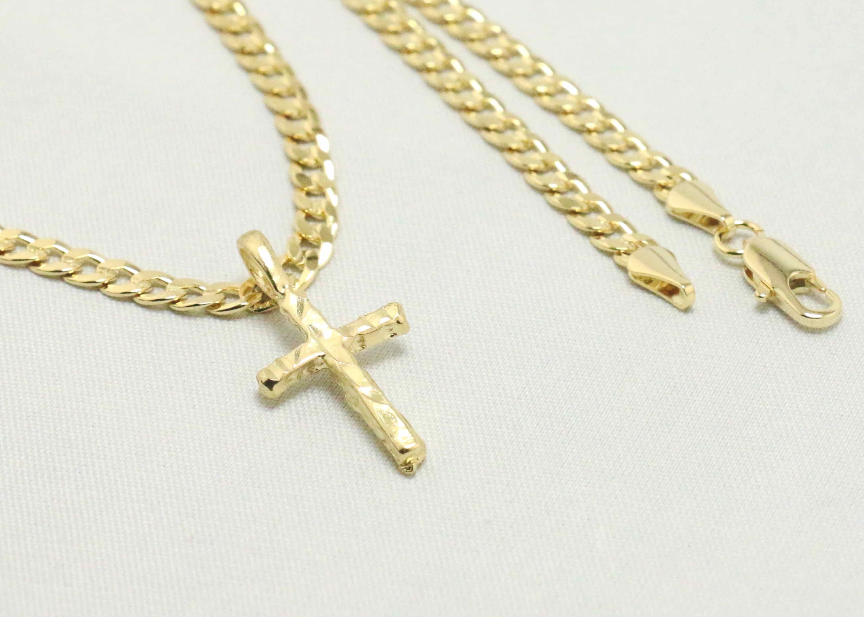 14kt Gold Chain Necklace Clearance, Cuban Chain Nugget Cross Necklaces ...