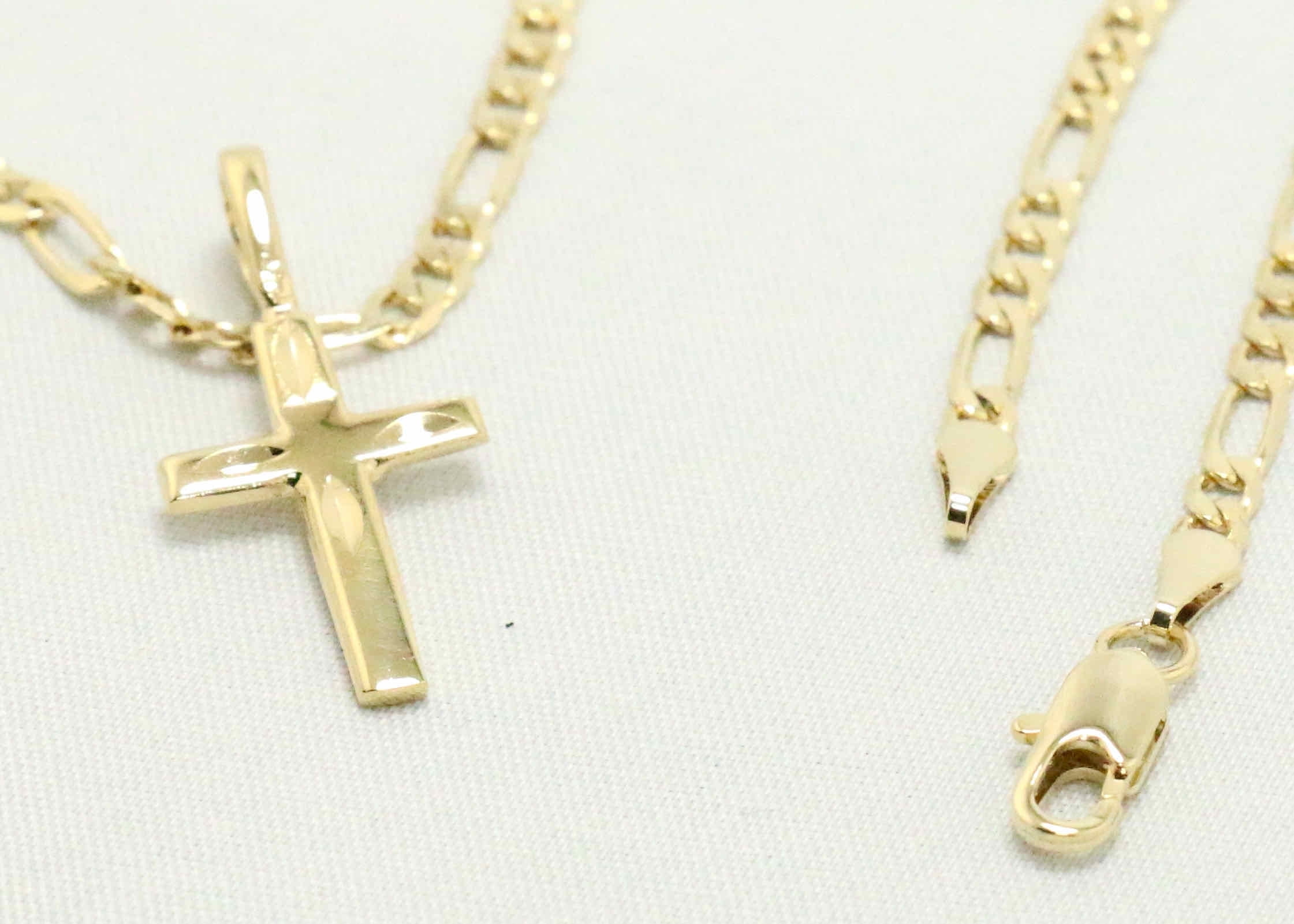 14kt Gold Chain Necklace, Figaro Chain Cross Necklaces for Women and ...