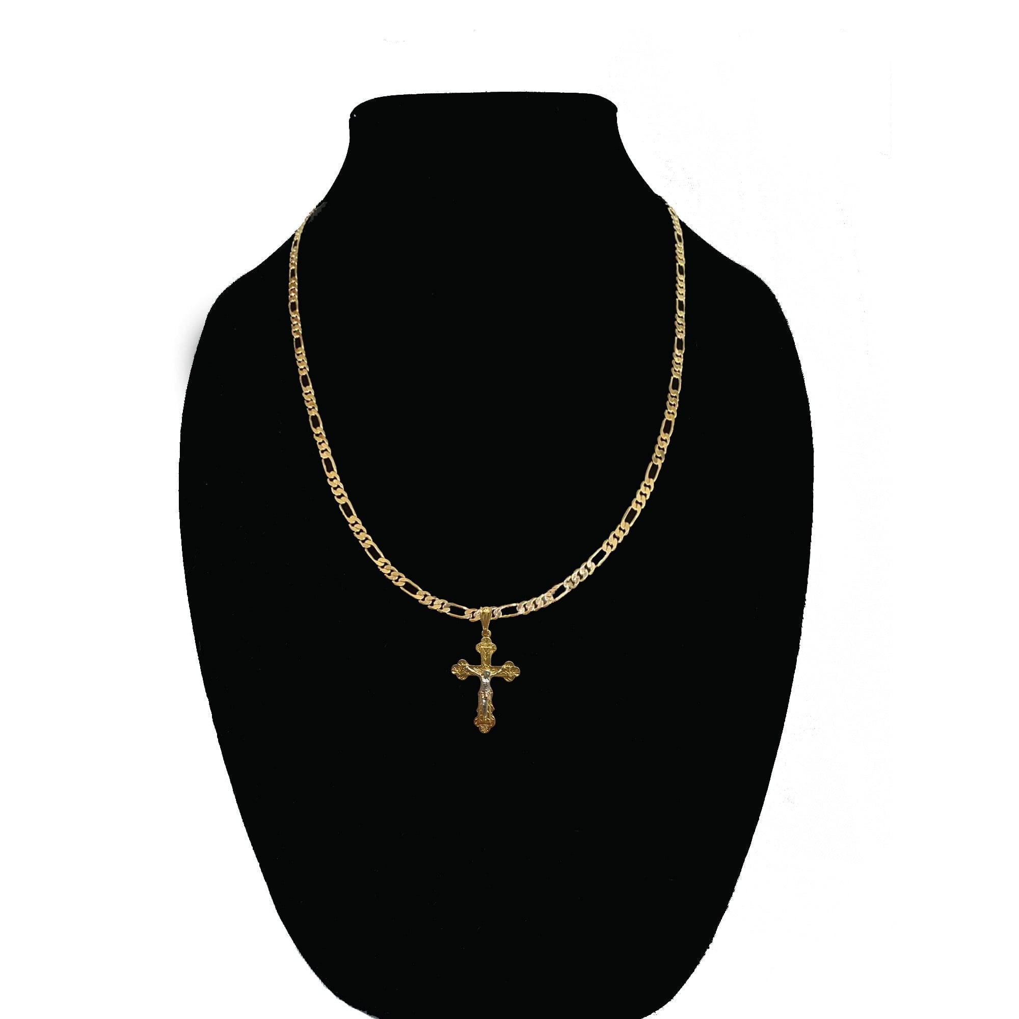 14kt Gold Chain Necklace, Figaro Chain Jesus Cross Necklaces for Women ...