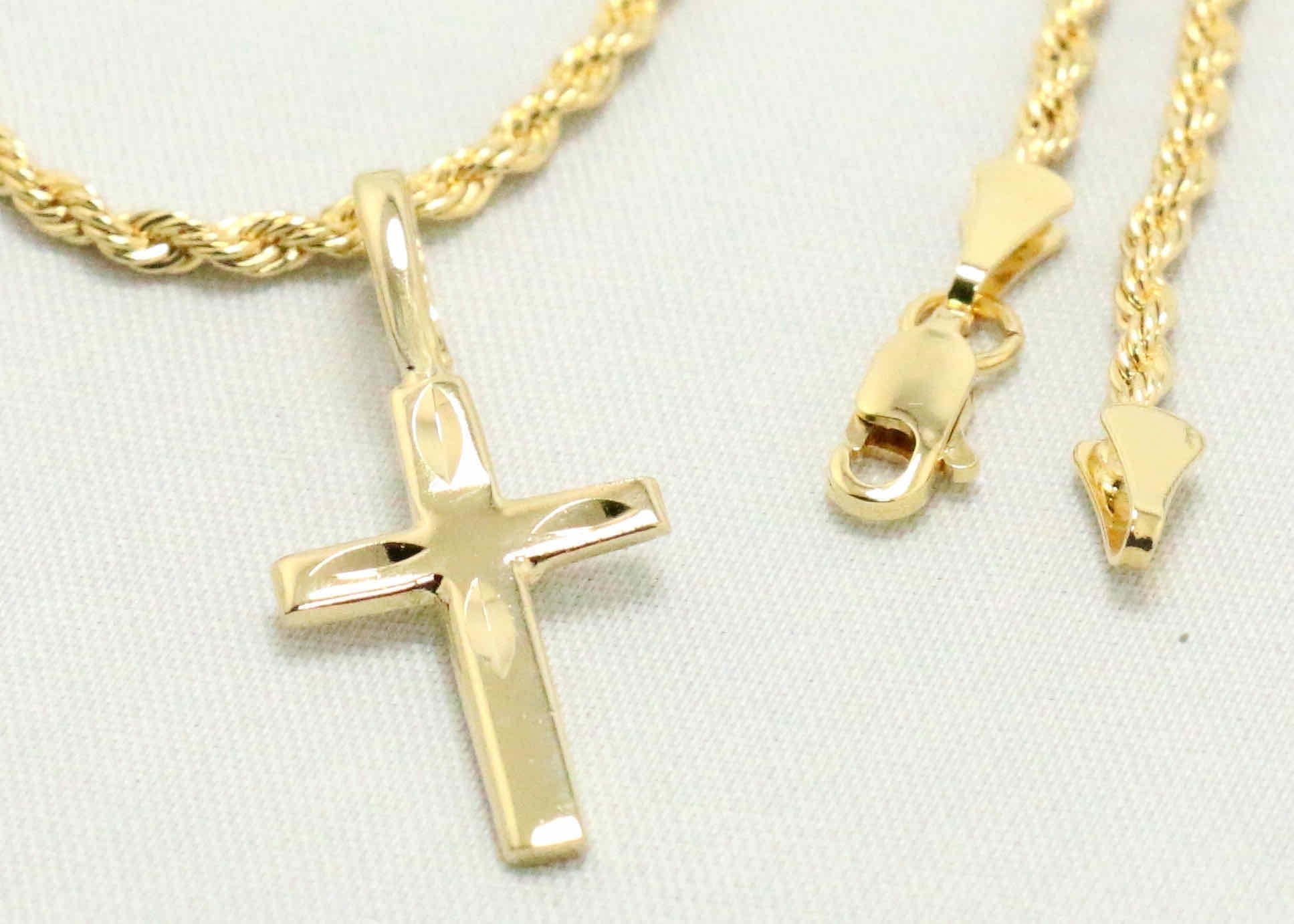 14kt Bonded Gold Chain Necklace, Rope Chain Cross Necklaces for Women ...