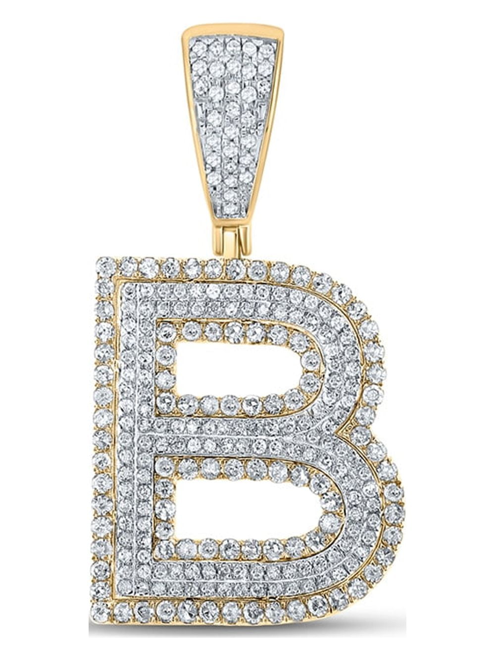 14kt Two-tone Gold Mens Round Diamond B Initial Letter Charm Pendant 1 ...