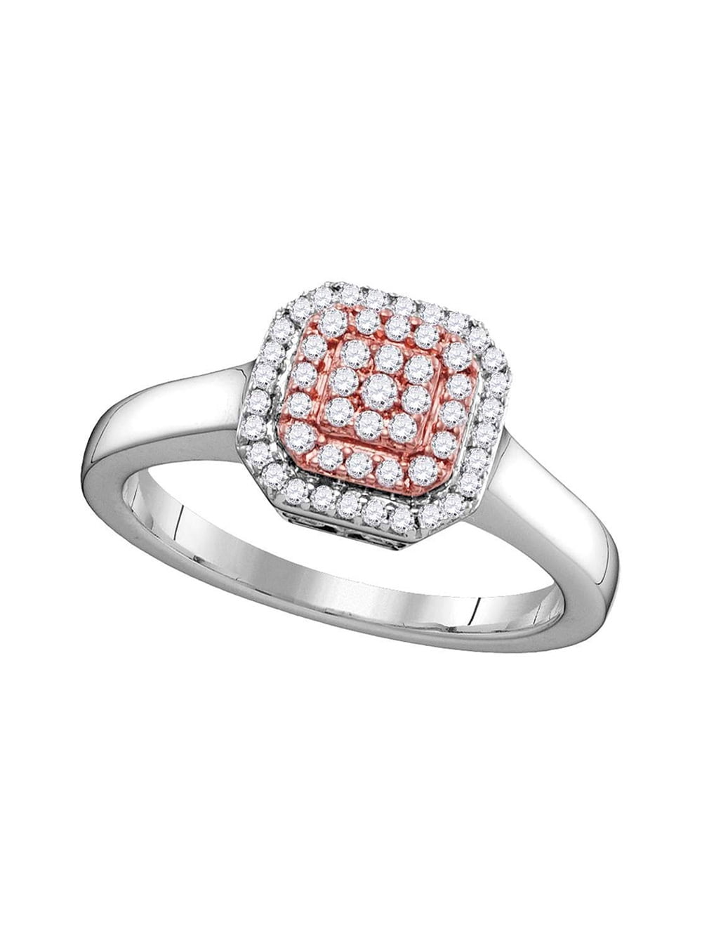 14kt Two-tone Gold Womens Round Pink Diamond Square Cluster Ring 1/4 ...