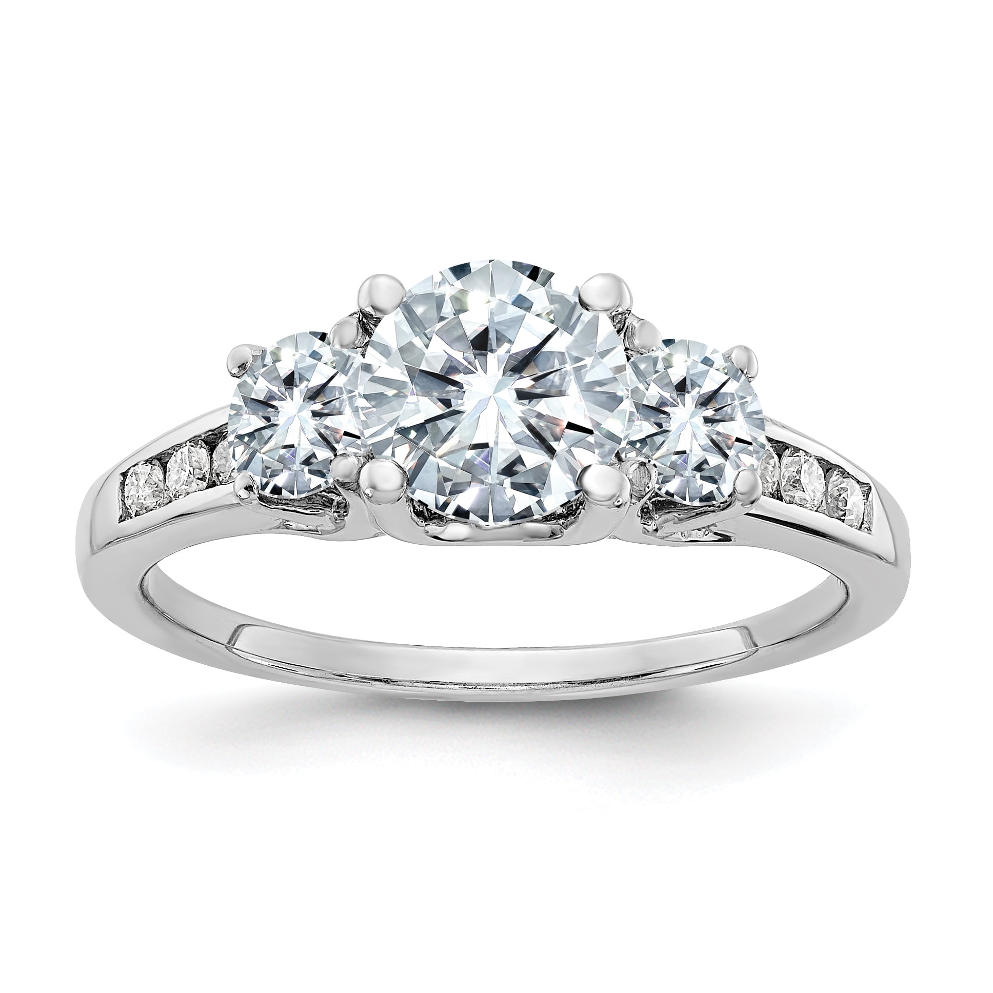 14kt White Gold 3 Stone Colorless Moissanite Ring 1.50ct (1.5 Carat ...