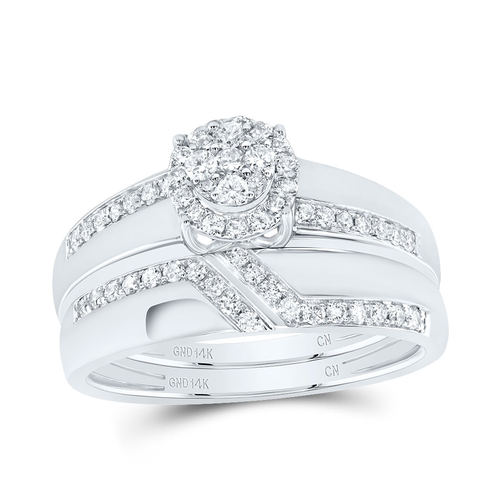 14kt White Gold His & Hers 5/8 Cttw Diamond Round Bridal Wedding Ring ...
