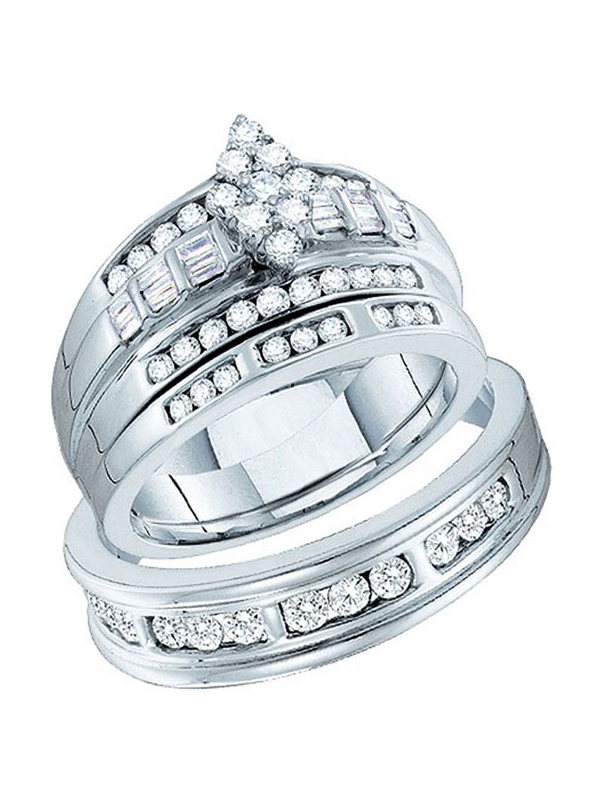 14kt White Gold His & Hers Round Diamond Cluster Matching Bridal ...