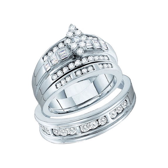 14kt White Gold His & Hers Round Diamond Cluster Matching Bridal ...