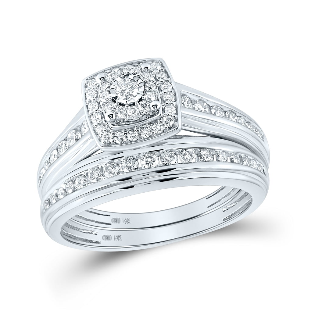 14kt White Gold His Hers Round Diamond Solitaire Matching Bridal ...