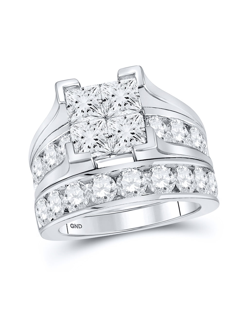 14kt White Gold Princess Diamond Bridal Wedding Ring Band Set 5 Cttw ...