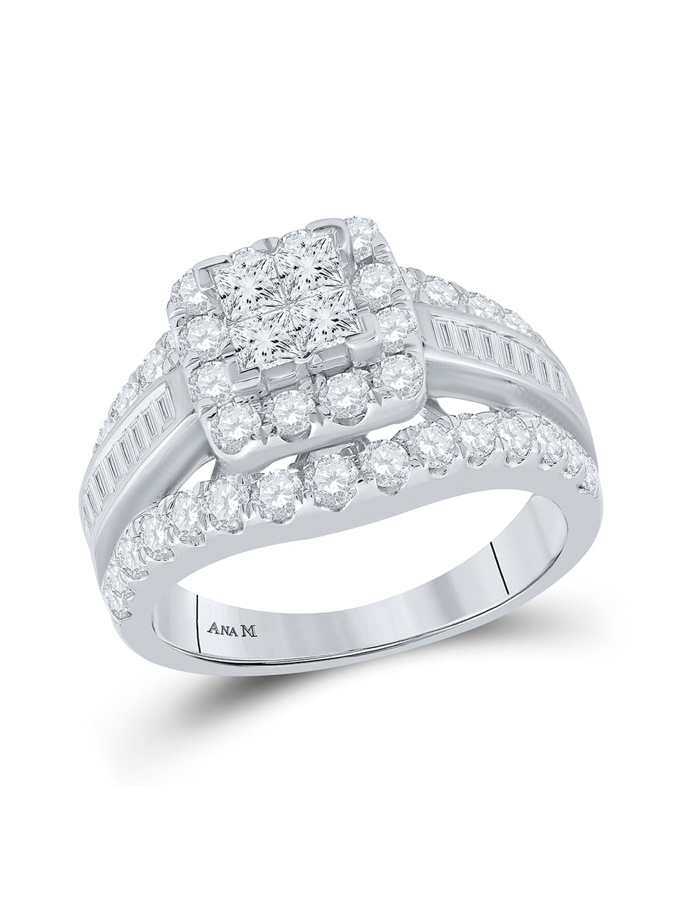 14kt White Gold Princess Diamond Cluster Bridal Wedding Engagement Ring