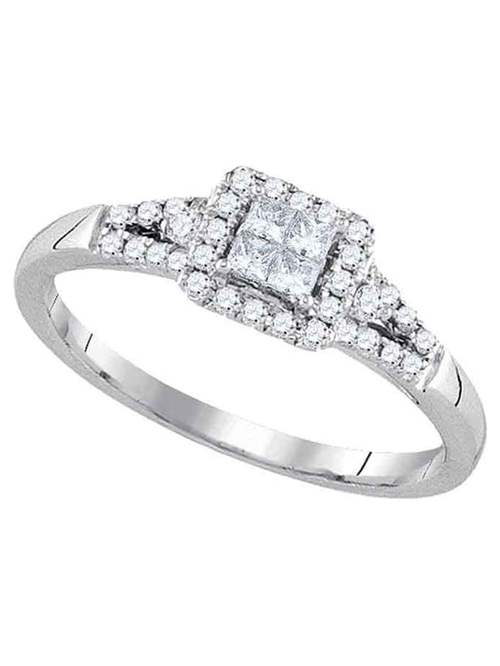14kt White Gold Princess Diamond Square Frame Cluster Ring 1/3 Cttw ...