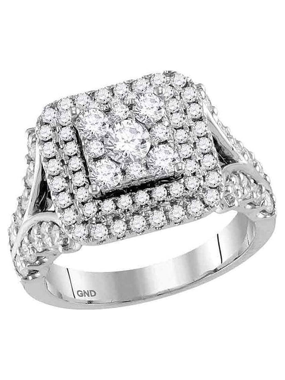 14kt White Gold Round Diamond Square Cluster Bridal Wedding Engagement ...