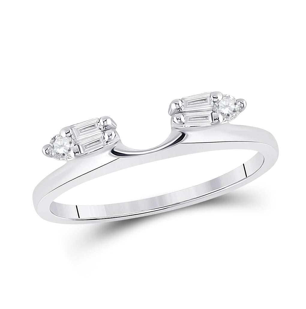 14kt White Gold Womens Baguette Diamond Ring Guard Wrap Solitaire ...