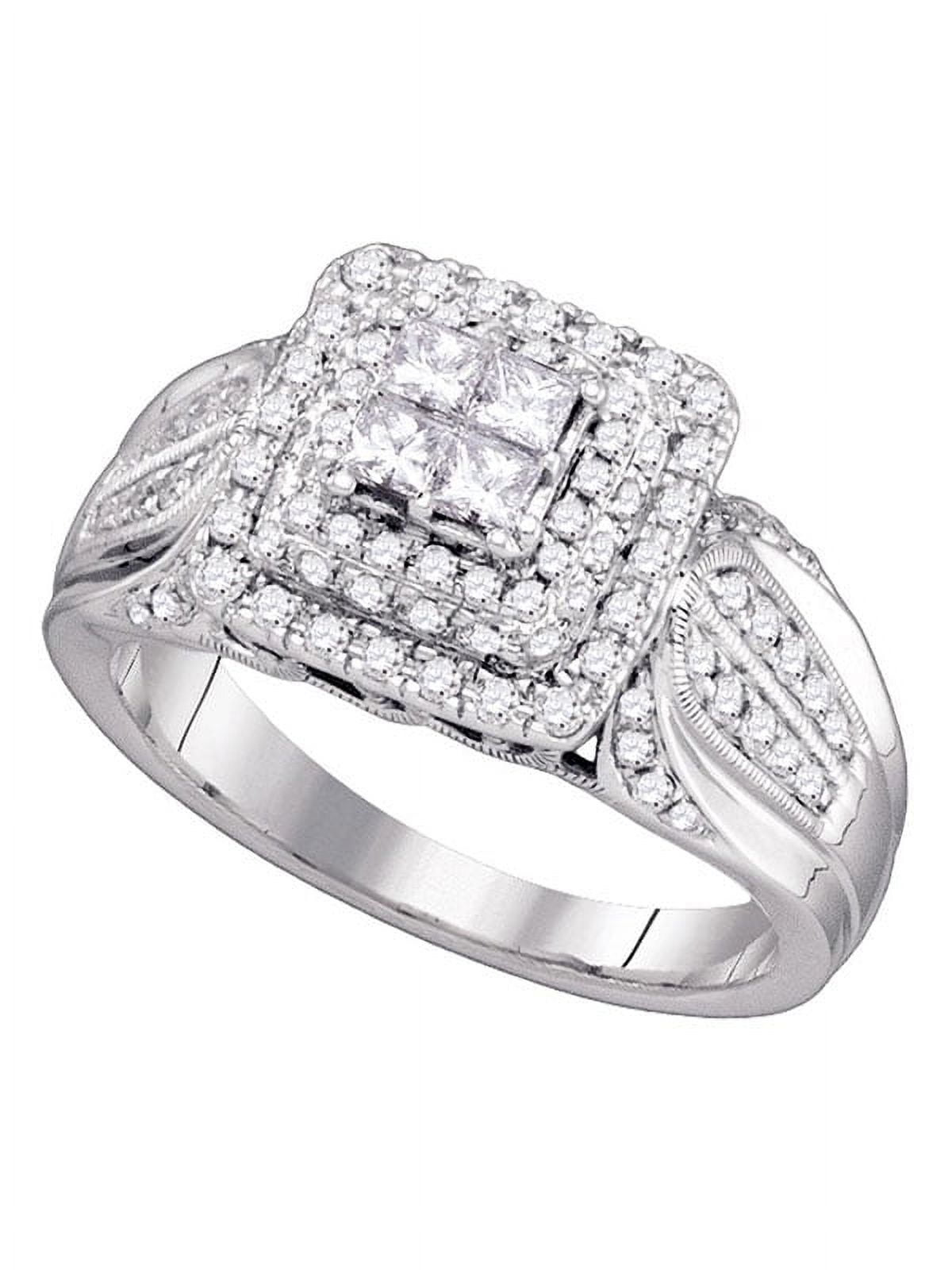 14kt White Gold Womens Princess Diamond Cluster Bridal Wedding