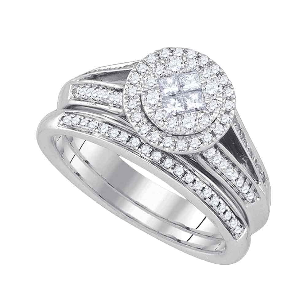 14kt White Gold Womens Princess Round Diamond Soleil Bridal Wedding