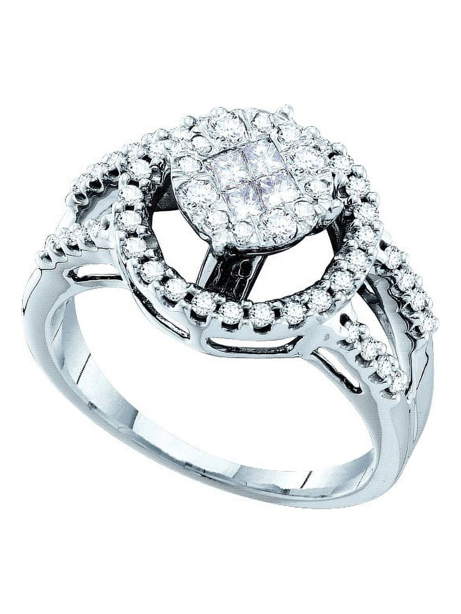 14kt White Gold Womens Princess Round Diamond Soleil Cluster Bridal