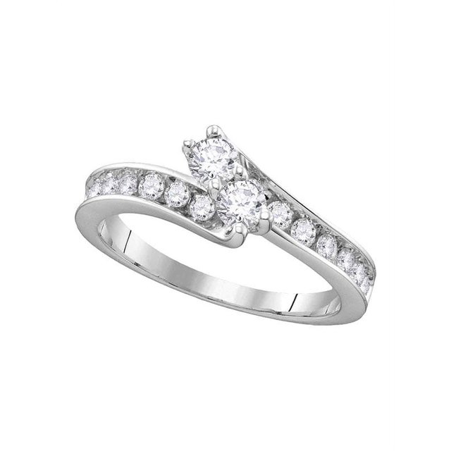 14kt White Gold Womens Round Diamond 2 Stone Hearts Together Bridal